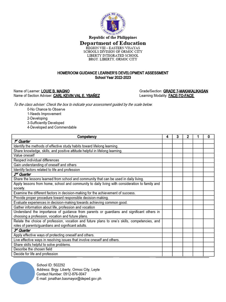 HOMEROOM GUIDANCE LEARNER Assessment Tool G7 | PDF | Learning ... HOMEROOM GUIDANCE LEARNER Assessment Tool G7 | PDF | Learning ...