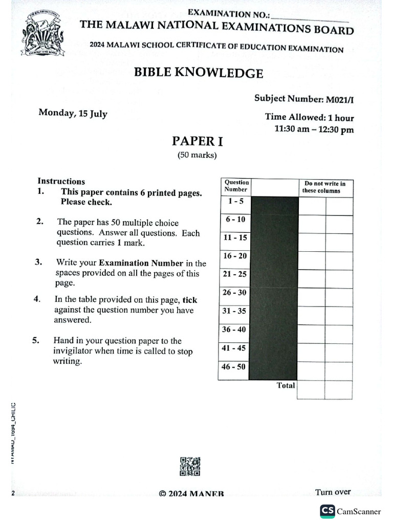 2024 MANEB Bible Knowledge I | PDF