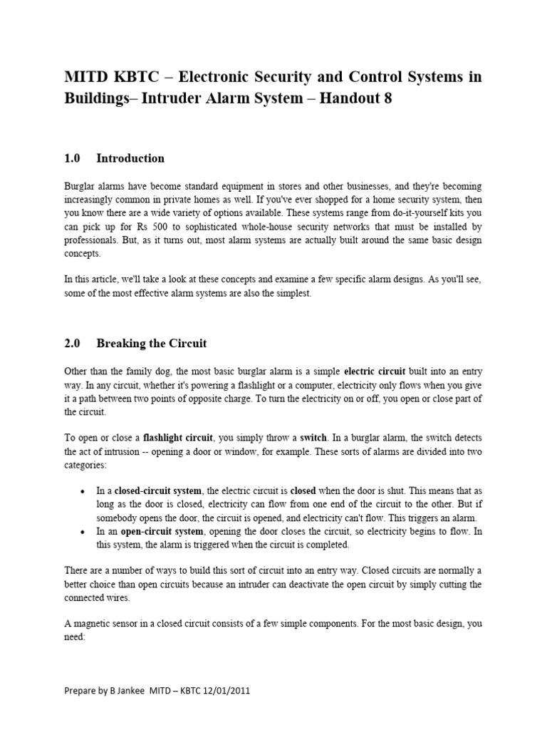 Handout 8 - Intruder Alarm System | PDF | Security Alarm | Electrical ...