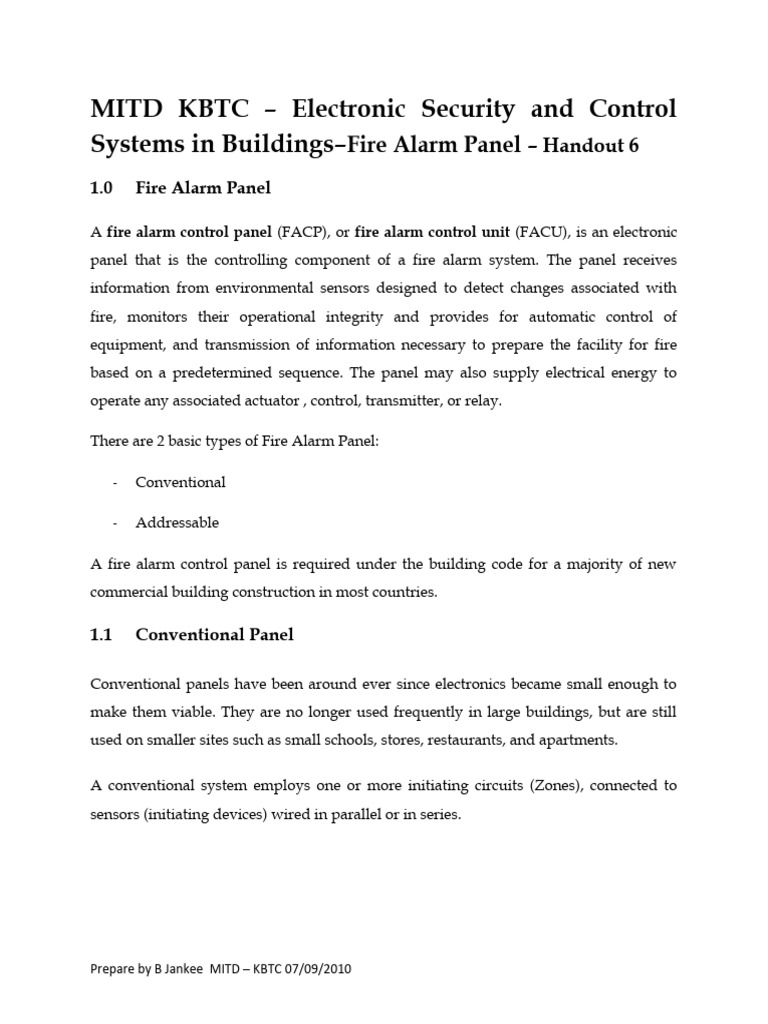 Handout 6 - Fire Alarm Panel | PDF | Electrical Engineering ...