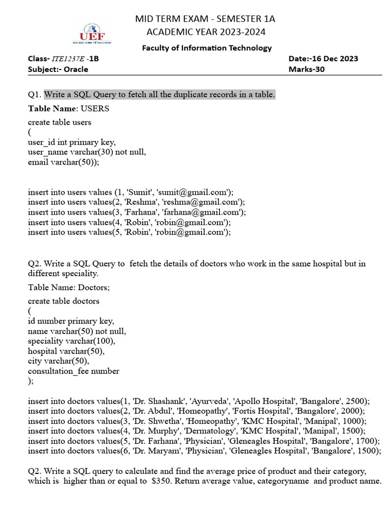 Mid Term Exam | PDF | Information Retrieval | Databases