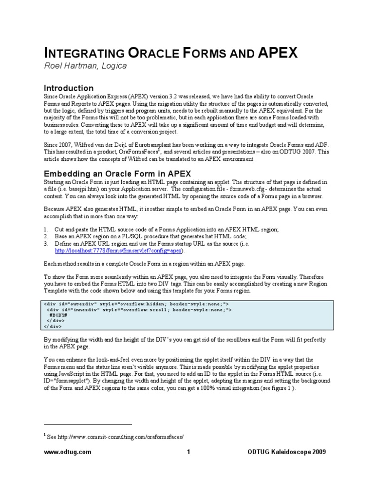 Artikel Roel Hartman - Integrating Oracle Forms and Apex | PDF | Html ...