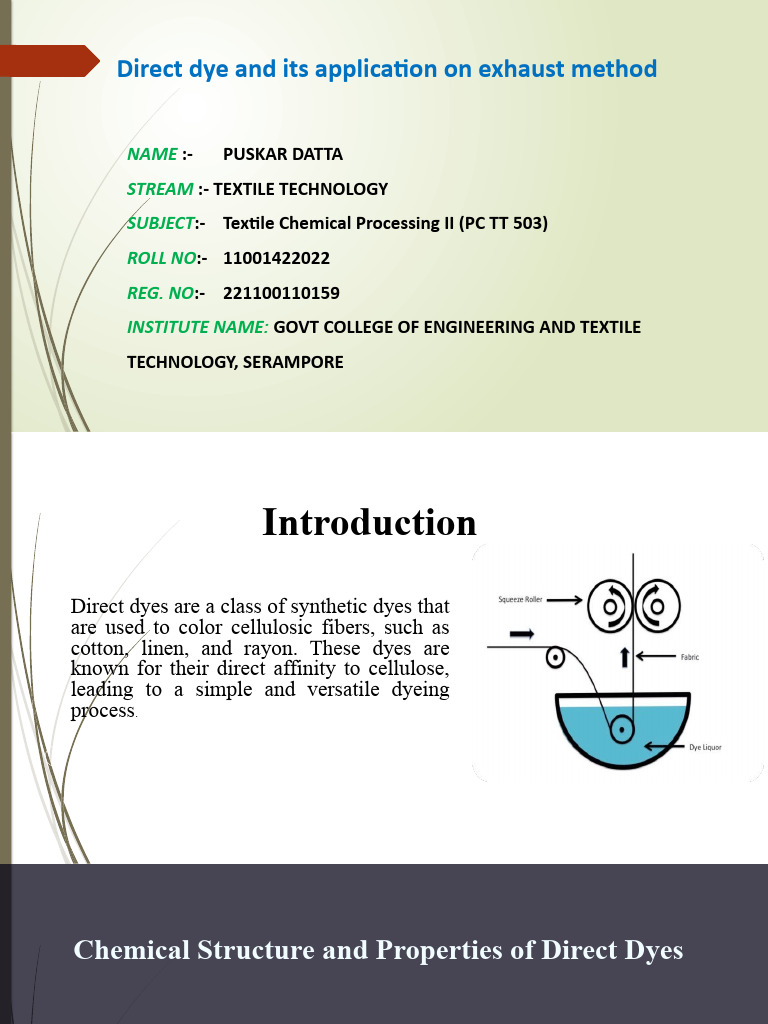 Introduction To Direct Dyes | PDF | Dyeing | Dye