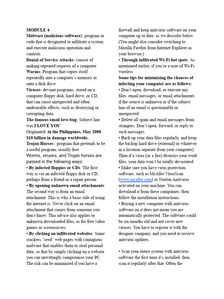 Module 4 It | PDF | Computer Virus | Antivirus Software