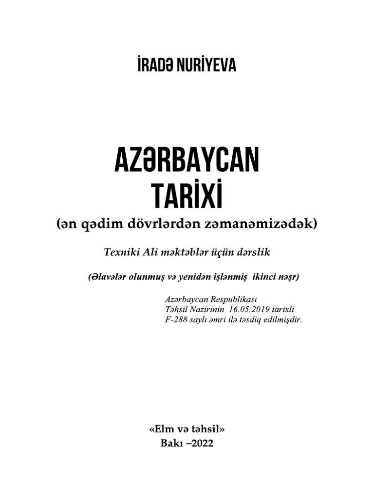 Azerbaycan Tarixi en Qedim Dovrlerden Zemanemizedek | PDF