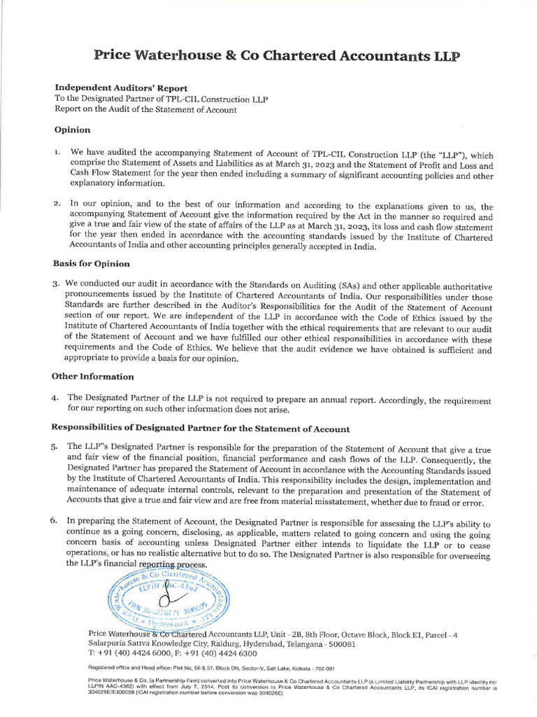 TPL CIL LLP Financials 2022 23 | PDF