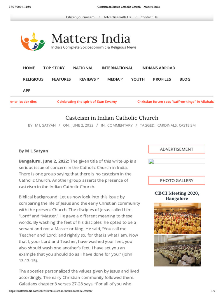 Casteism in Indian Catholic Church - Matters India | PDF | Catholic ...