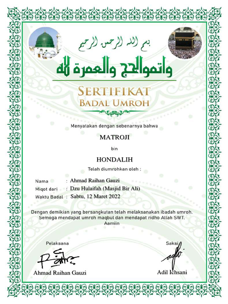 Sertifikat Badal Umroh | PDF