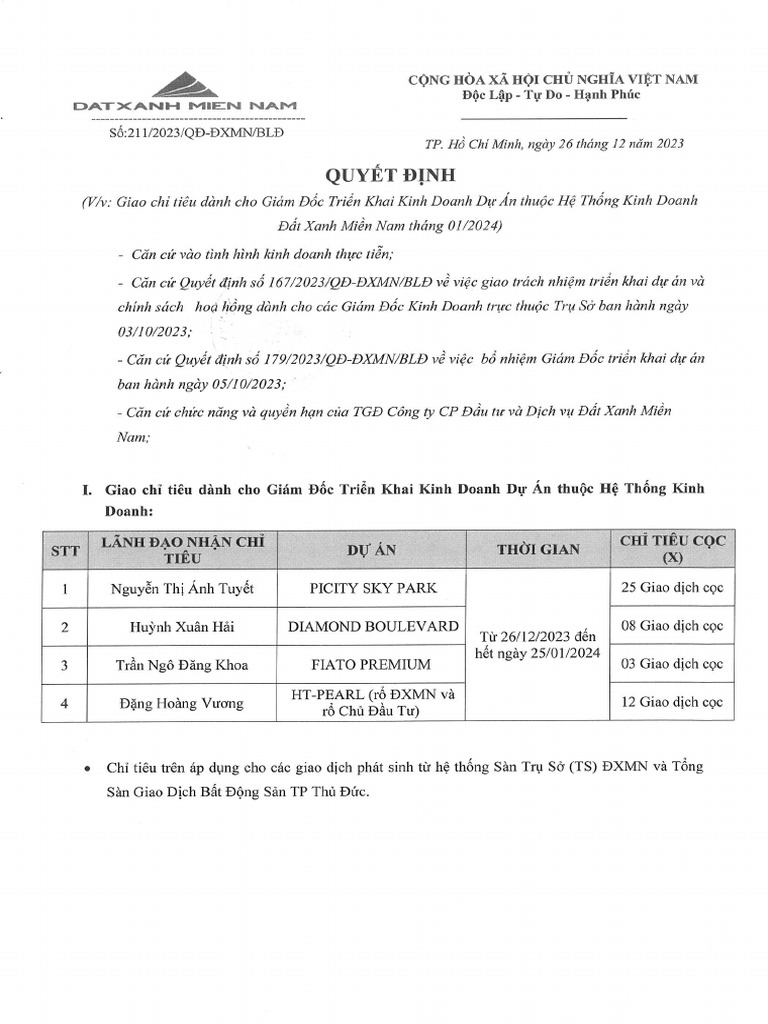 Qd 211 Giao Chi Tieu Danh Cho He Thong Kinh Doanh Thang Tru So | PDF