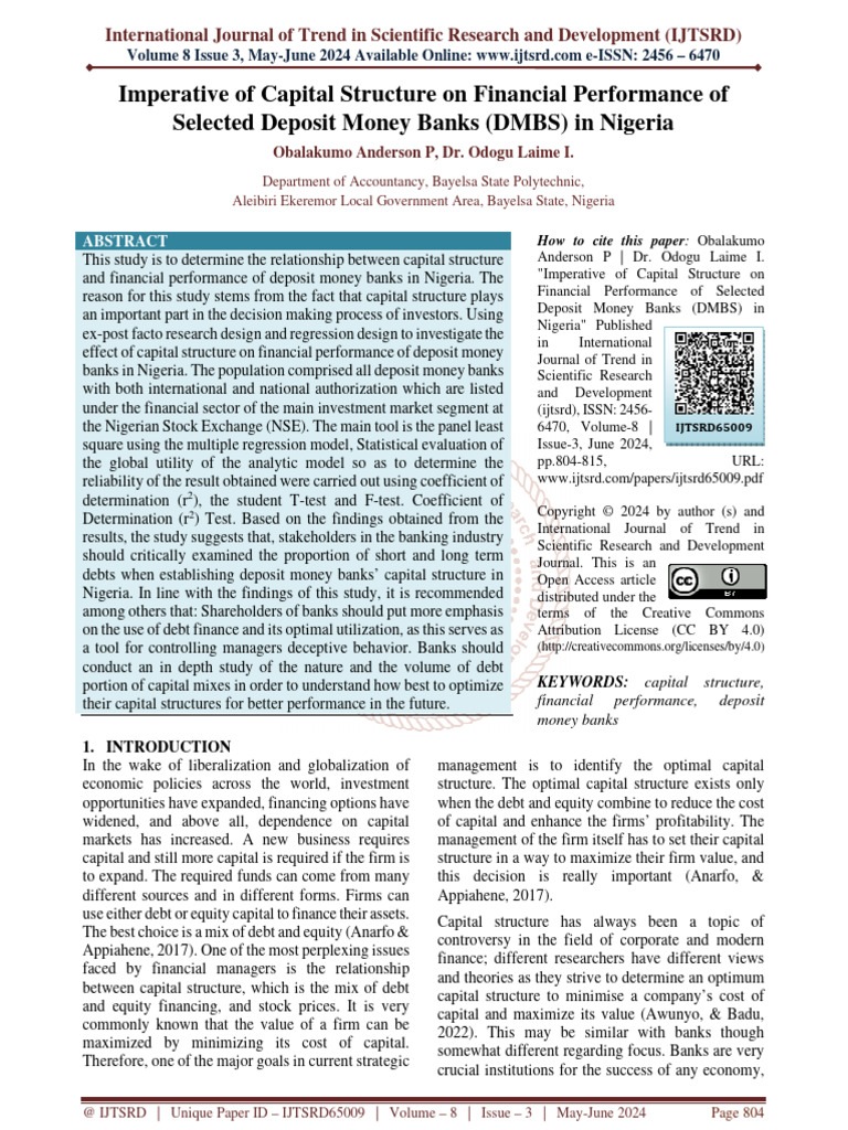 Imperative of Capital Structure On Financial Performance of Selected Deposit Money Banks DMBS in ...