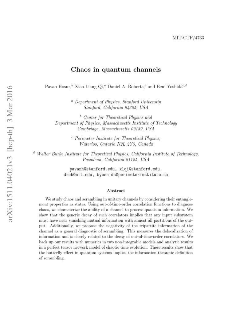 Chaos in Quantum Chanells | PDF | Quantum Entanglement | Mathematical ...