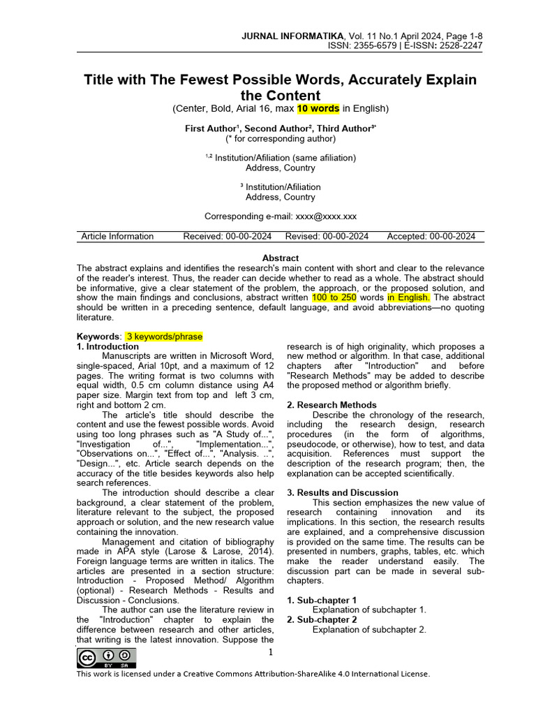 Template Jurnal Informatika 2024-English | PDF | Science