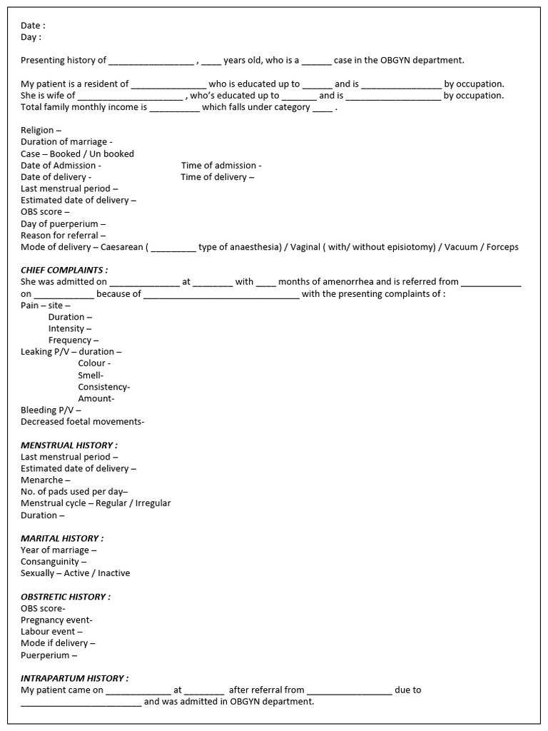Case Performa OBGYN History | PDF | Childbirth | Menstruation