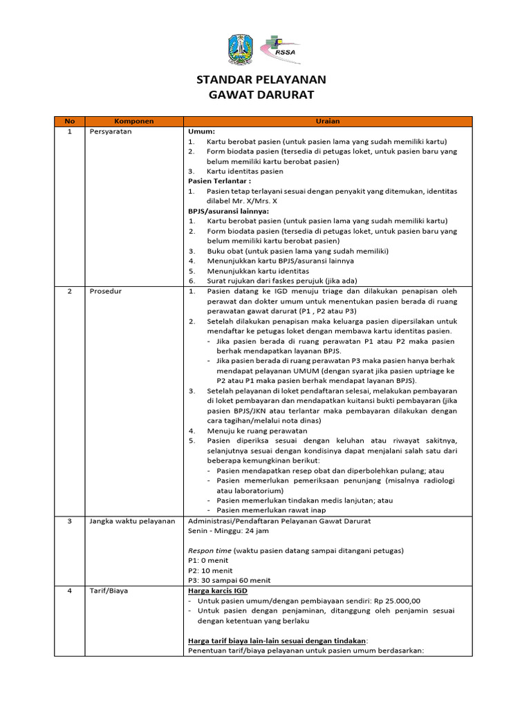 Standar Pelayanan Rssa 2022 Last | PDF