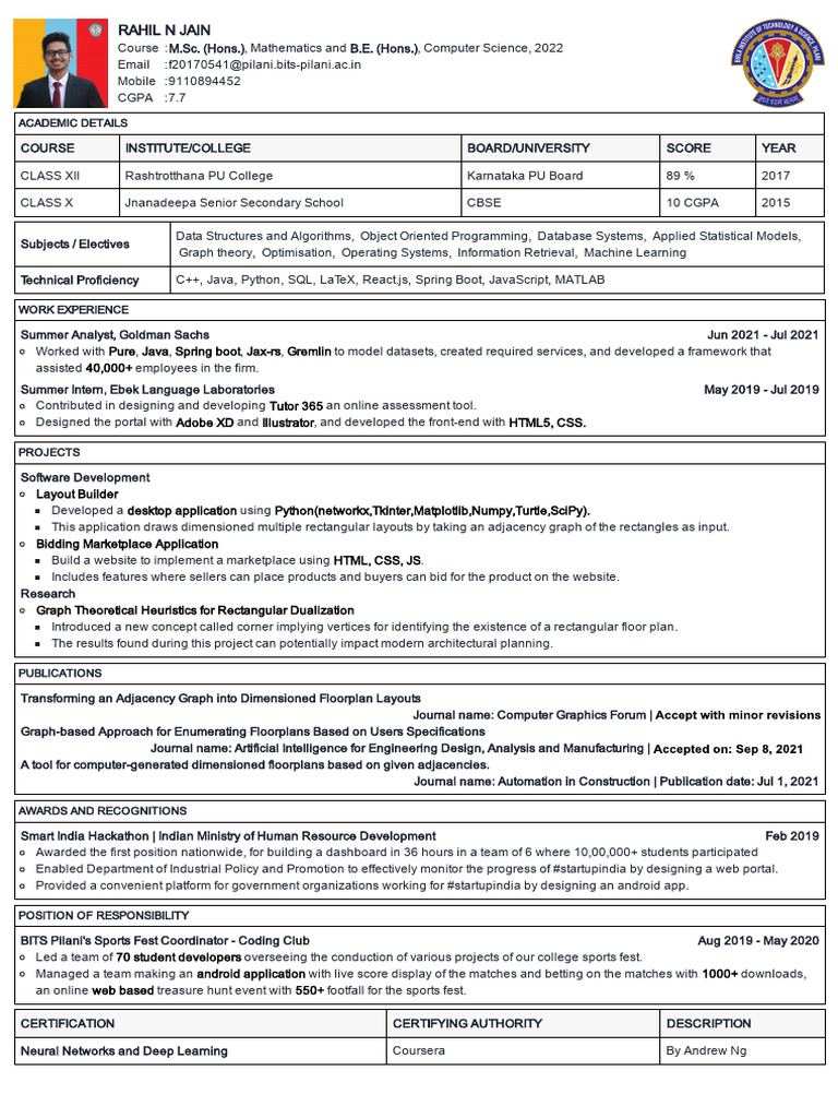 Resume Rahil N Jain | PDF | Application Software | Deep Learning