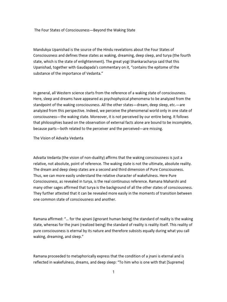 aRTICLE THE FOUR STATES, BEYOND THE WAKING STATE | PDF | Ātman ...