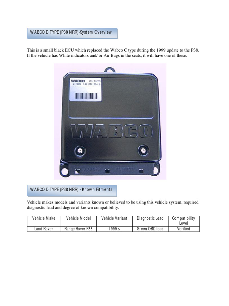 P-38 Wabco D Type ECU Guide | PDF | Anti Lock Braking System ...