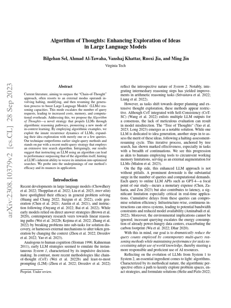 Algorithm of Thoughts for LLMs | PDF | Thought | Algorithms