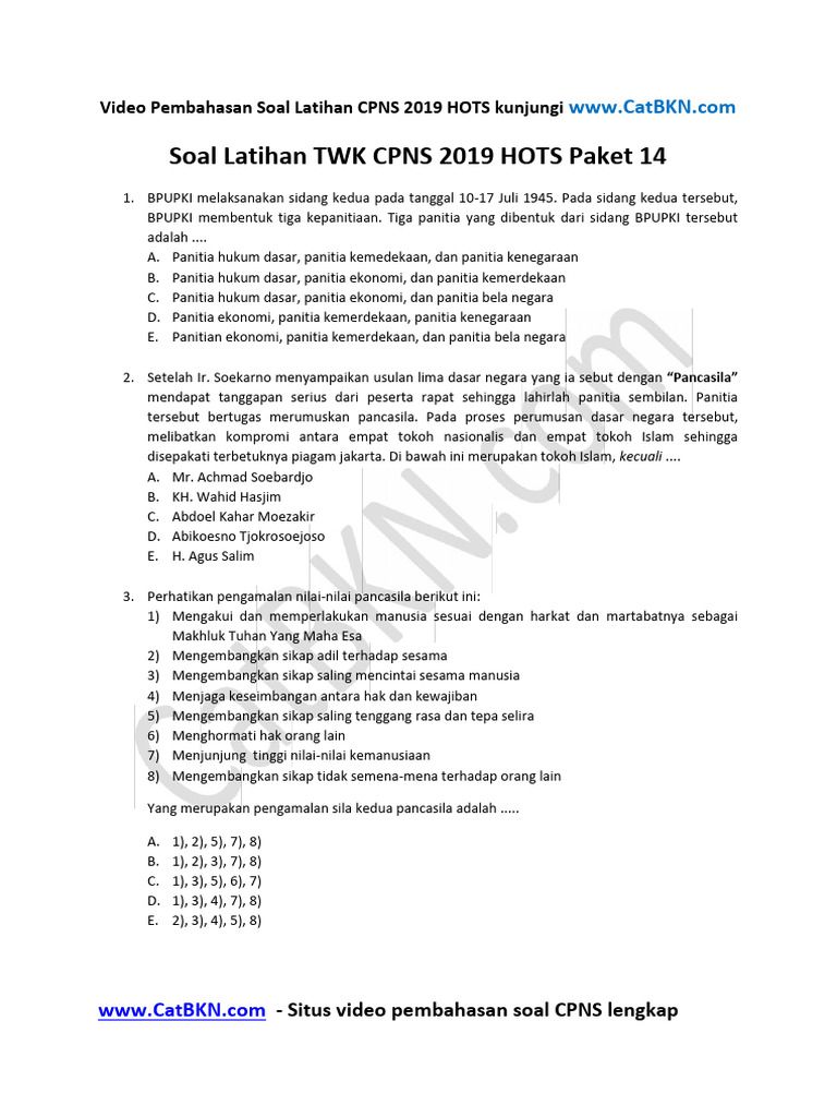 Soal Latihan TWK CPNS 2019 HOTS Paket 14 (Share2) PDF | PDF