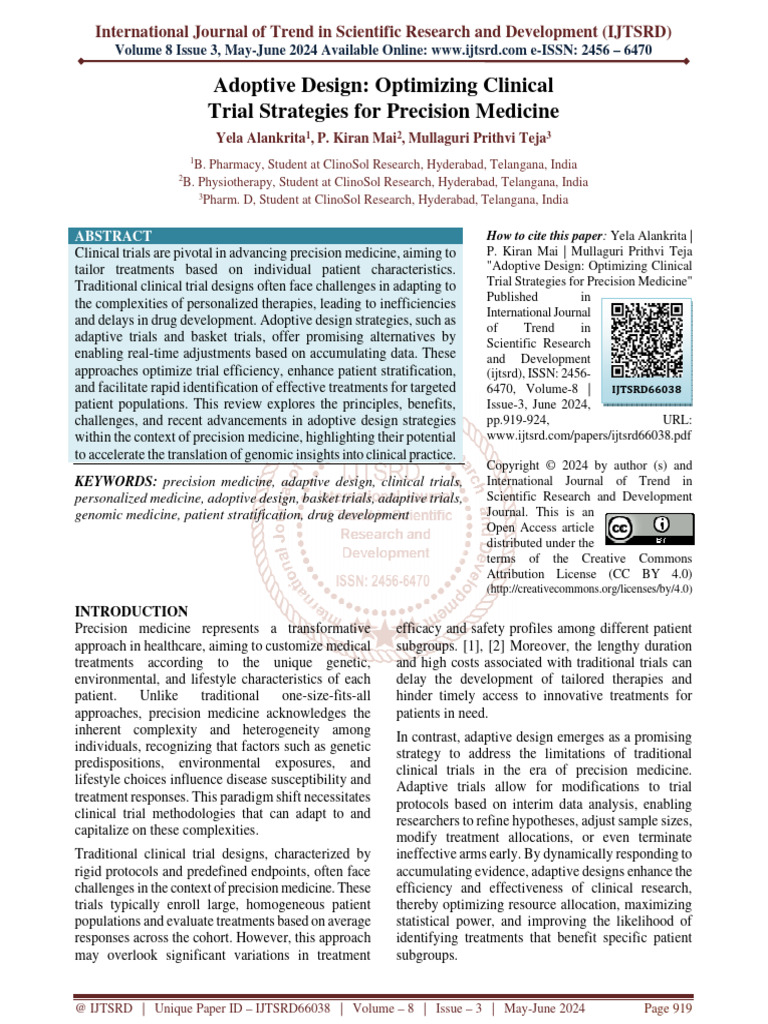 Adoptive Design Optimizing Clinical Trial Strategies For Precision