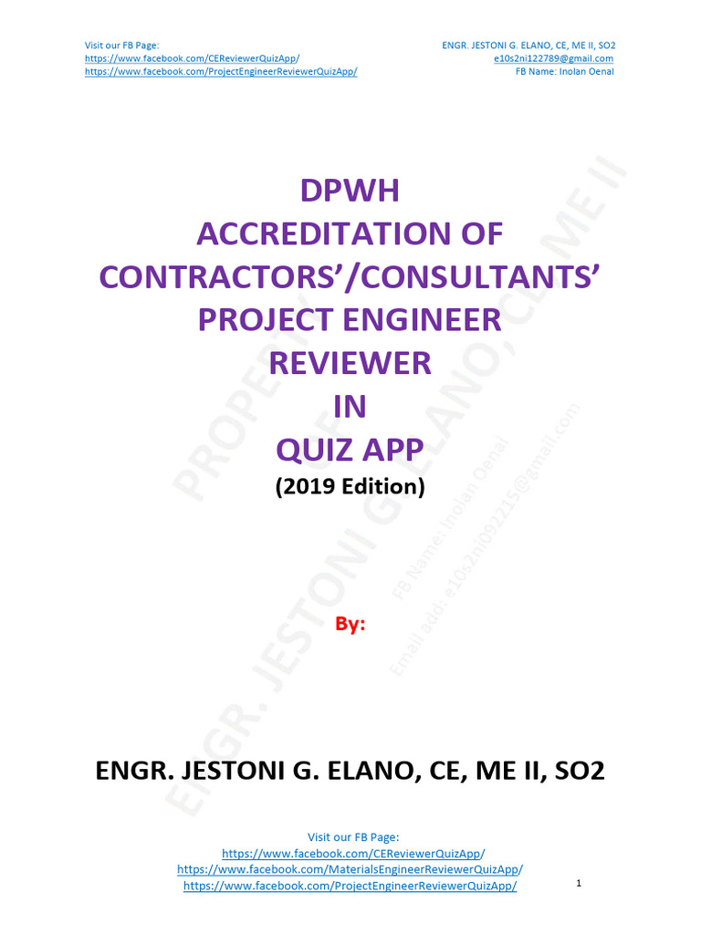 DPWH Project Engineer Quiz App Guide | PDF | Concrete | Road Surface