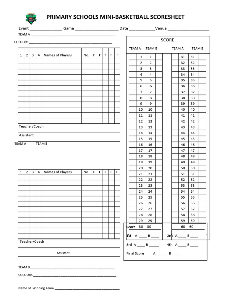 03 Mini Basketball Scoresheet Guidelines | PDF | Indoor Sports | Games ...