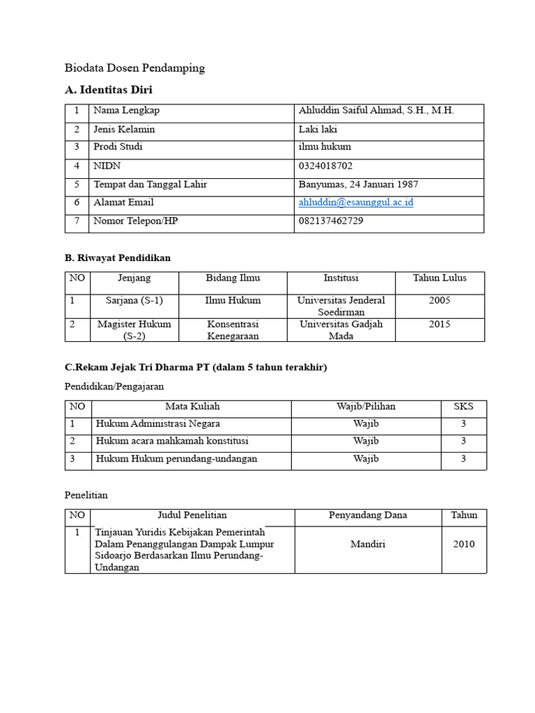 Biodata Dosen Pembimbing | PDF