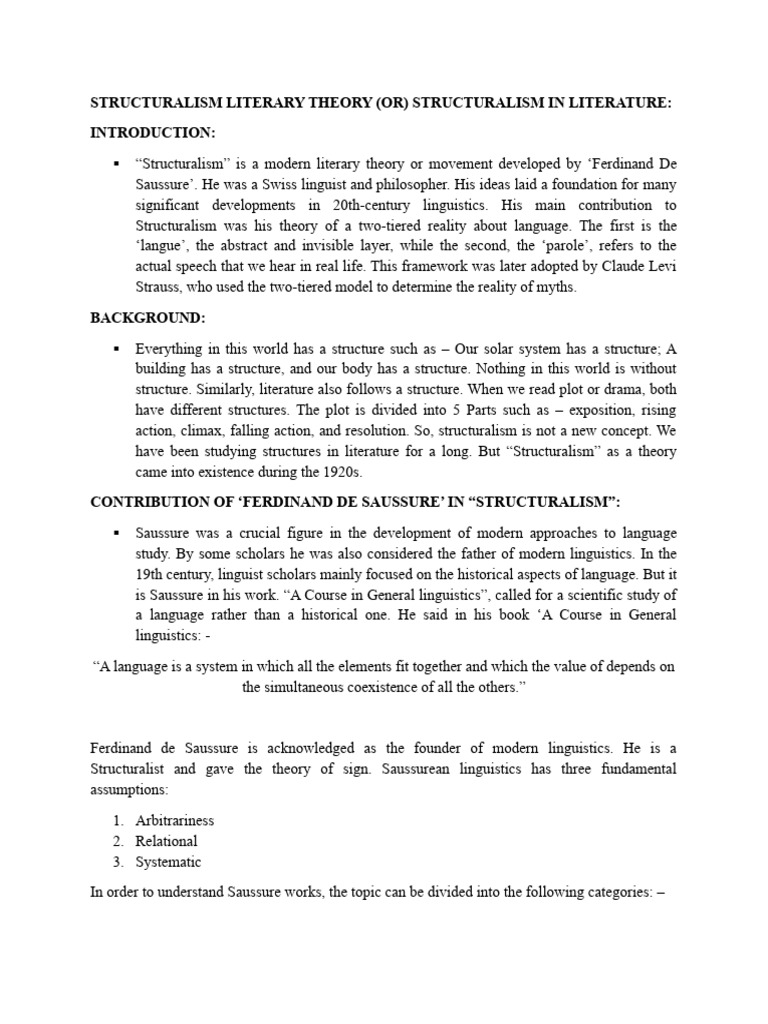 Structuralism Literary Theory | PDF | Linguistics | Human Communication