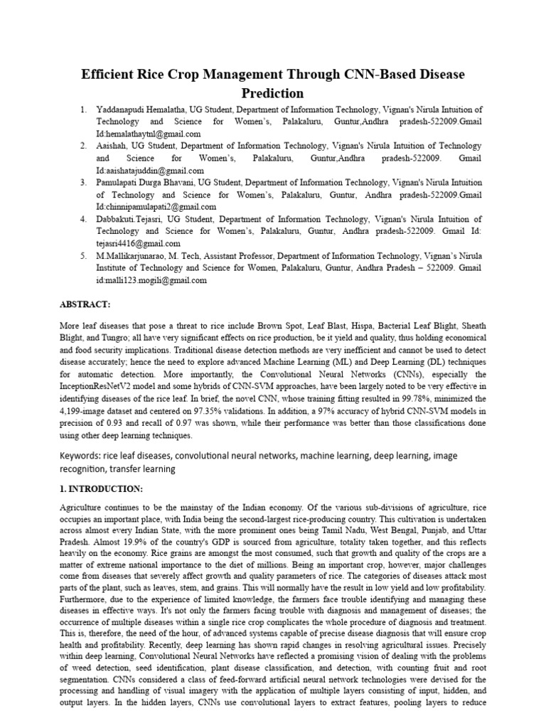 CNN for Rice Disease Prediction | PDF | Agriculture | Deep Learning