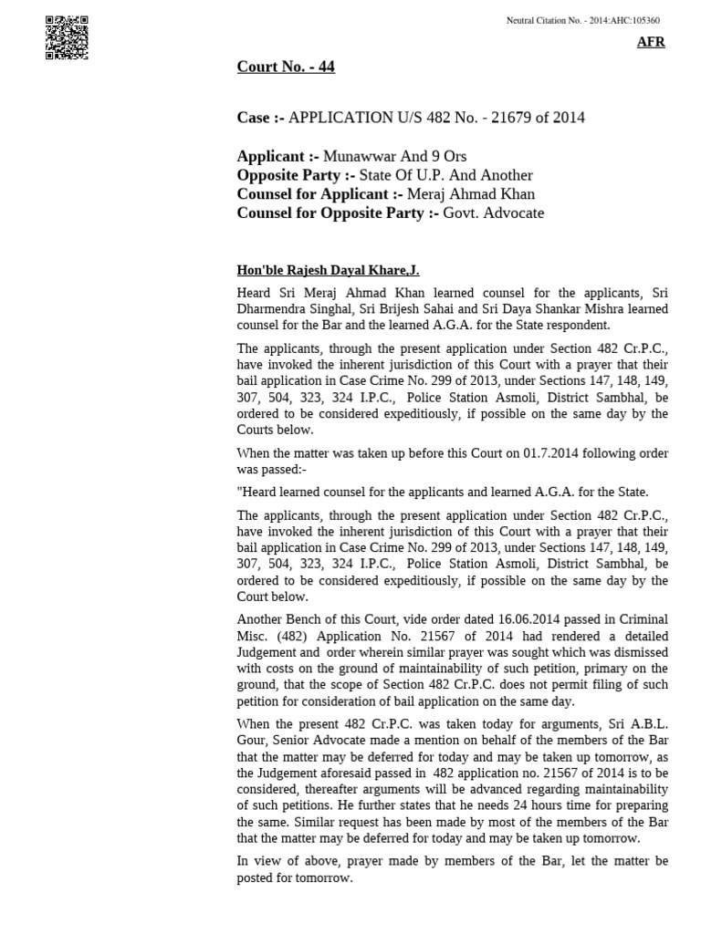 Munavvar Vs State of U.P. by Justice R.D.Khare | PDF | Bail | Supreme ...