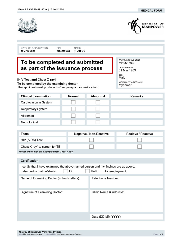 Than Oo Medical Form | PDF | Medical Specialties | Clinical Medicine