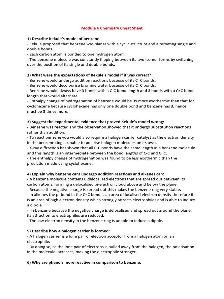 CHEM REV SHEETS | PDF | Alkene | Ester