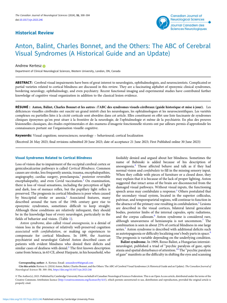 Anton Balint Charles Bonnet and The Others The Abc of Cerebral Visual ...