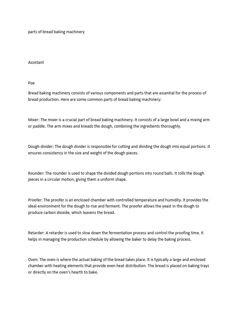 Parts of Bread Baking Machinery | PDF | Breads | Fermented Foods