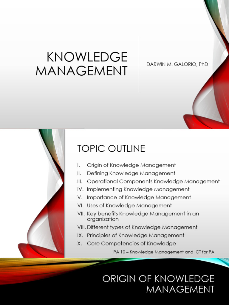 PA10 Lesson 1 Origin of Knowledge Management IBACMI | PDF | Knowledge Management | Knowledge