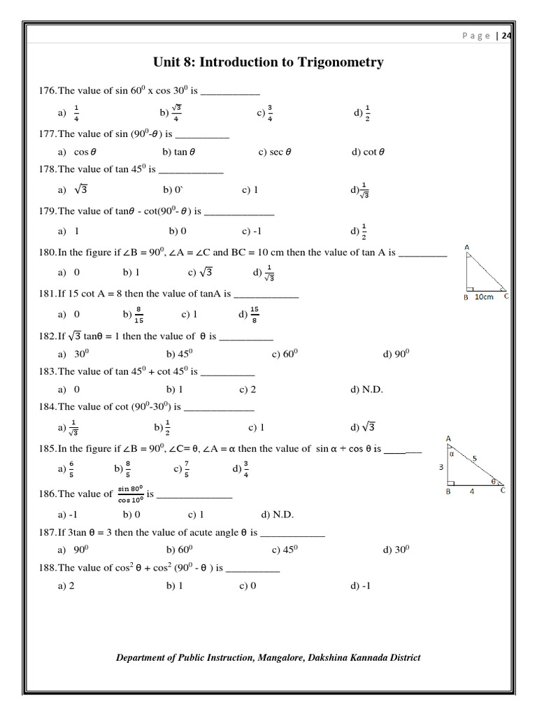 Trigonometry MCQ2 | PDF | Trigonometry | Shadow
