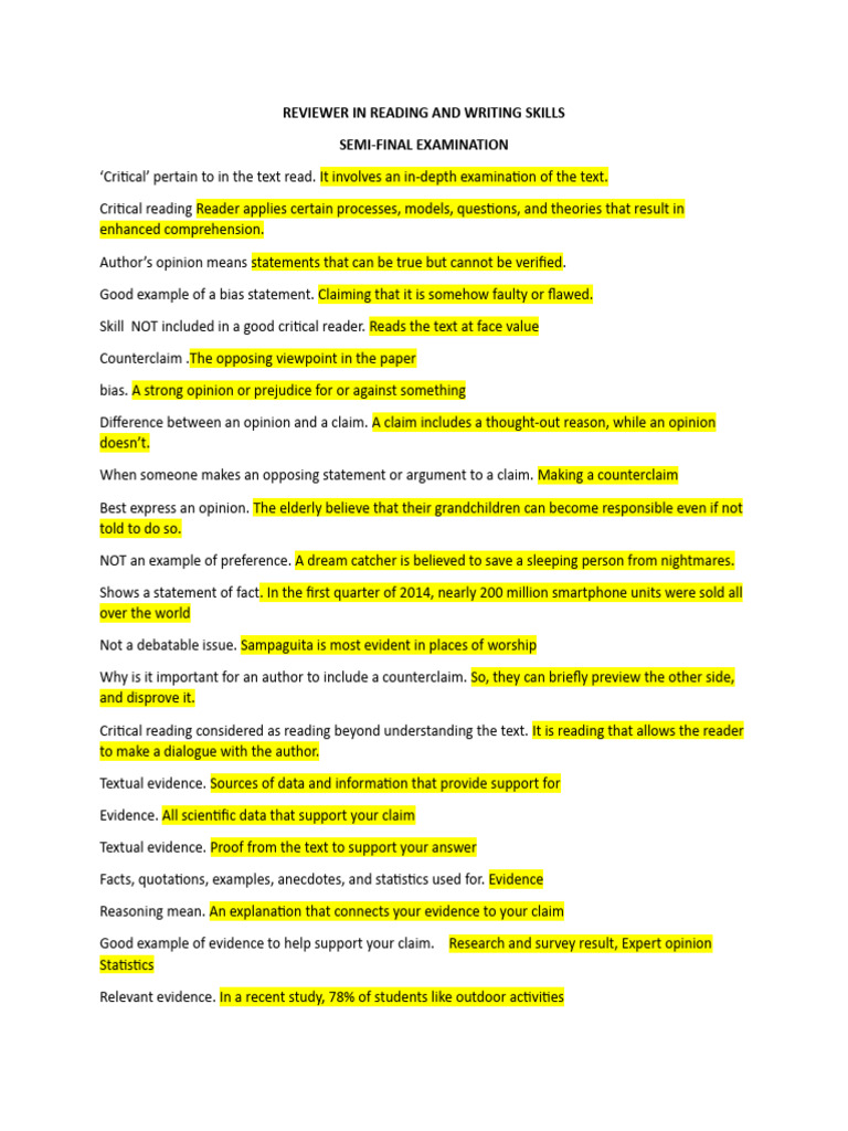 Raws Reviewer Semi Final Exam | PDF | Evidence | Argument