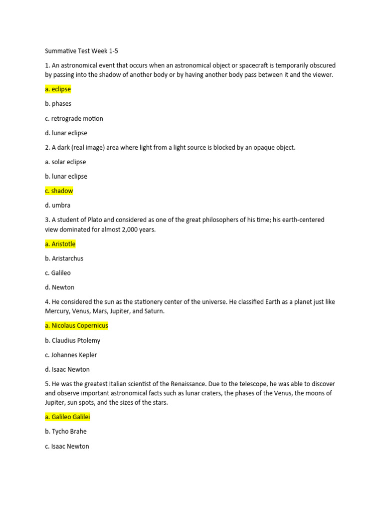 Summative Test Week 1-5 | PDF | Force | Eclipse