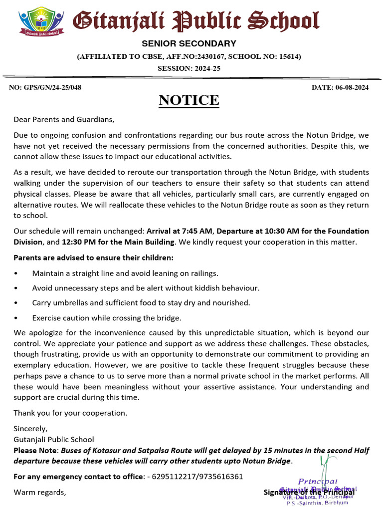 Notice - Back To Offline Class - 06-08-2024 | PDF | Transport