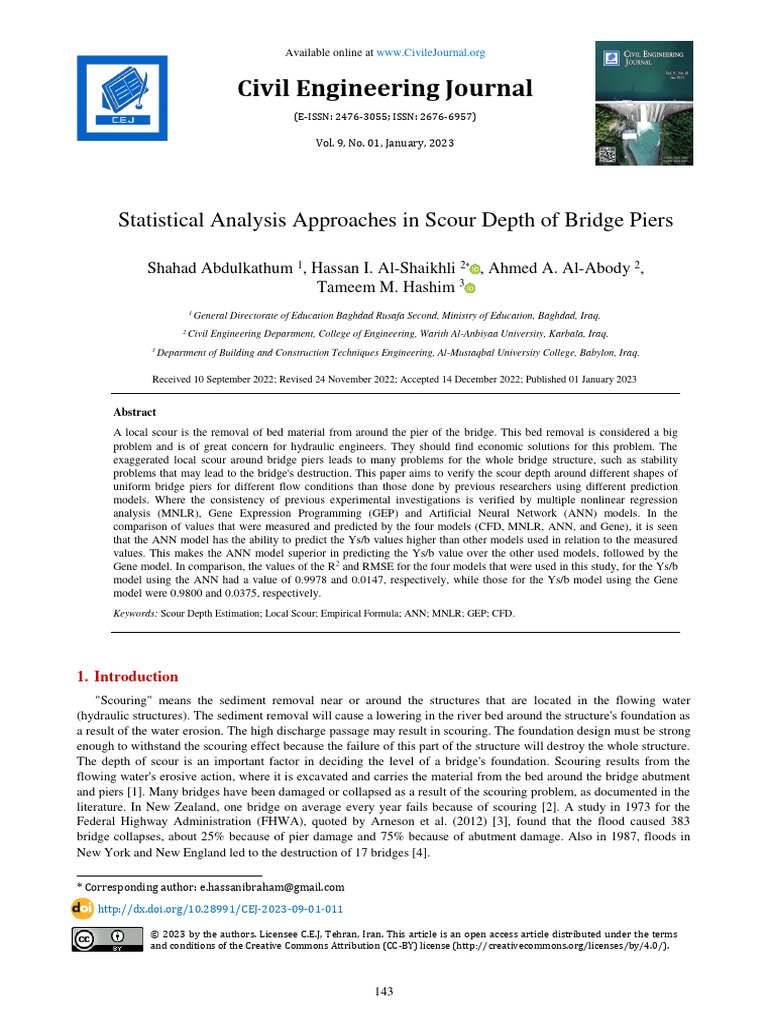 Abdulkathum 等 - 2023 - Statistical Analysis Approaches in Scour Depth ... Abdulkathum 等 - 2023 - Statistical Analysis Approaches in Scour Depth ...