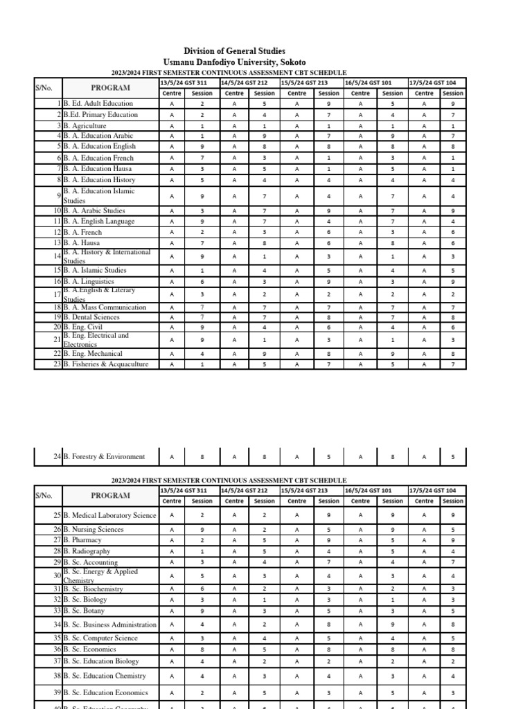 Adjusted GST 2nd Semester 2023-2024 CA Timetable New | PDF