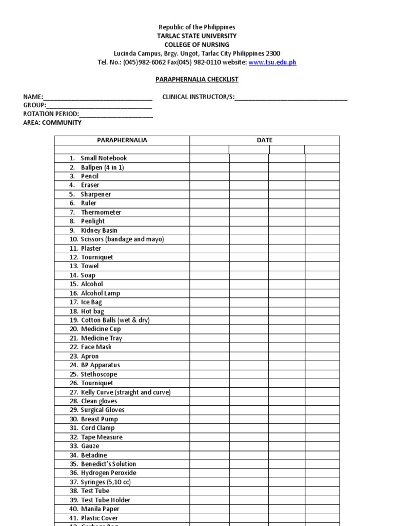 Paraphernalia Checklist | PDF