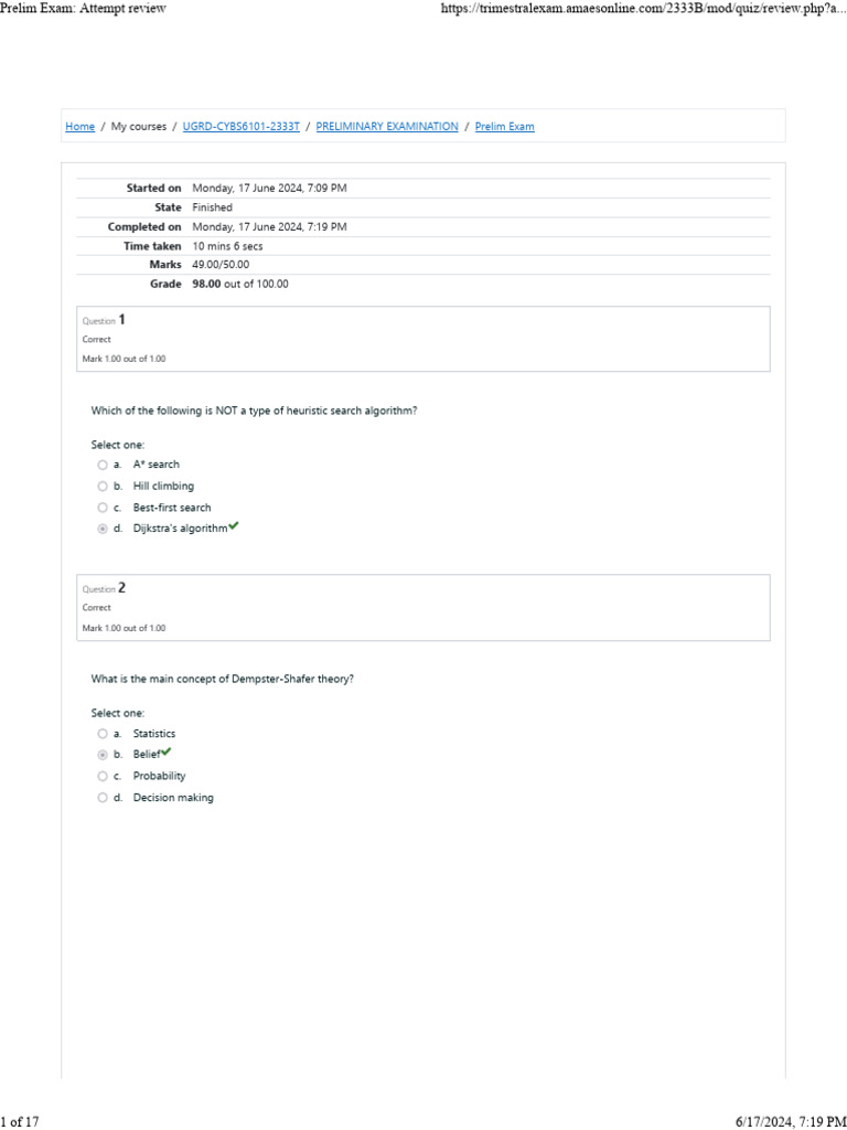 Prelim Exam - Attempt Review | PDF | Risk | Mathematics