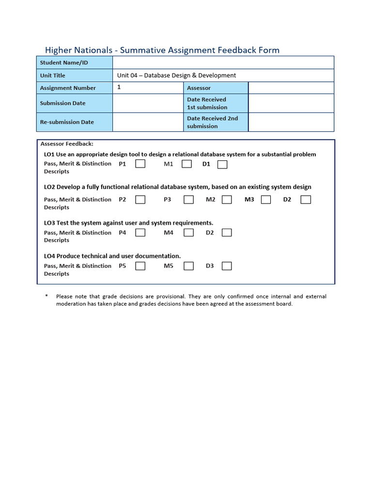 Database Design Assignment Feedback Form | PDF | Databases | System