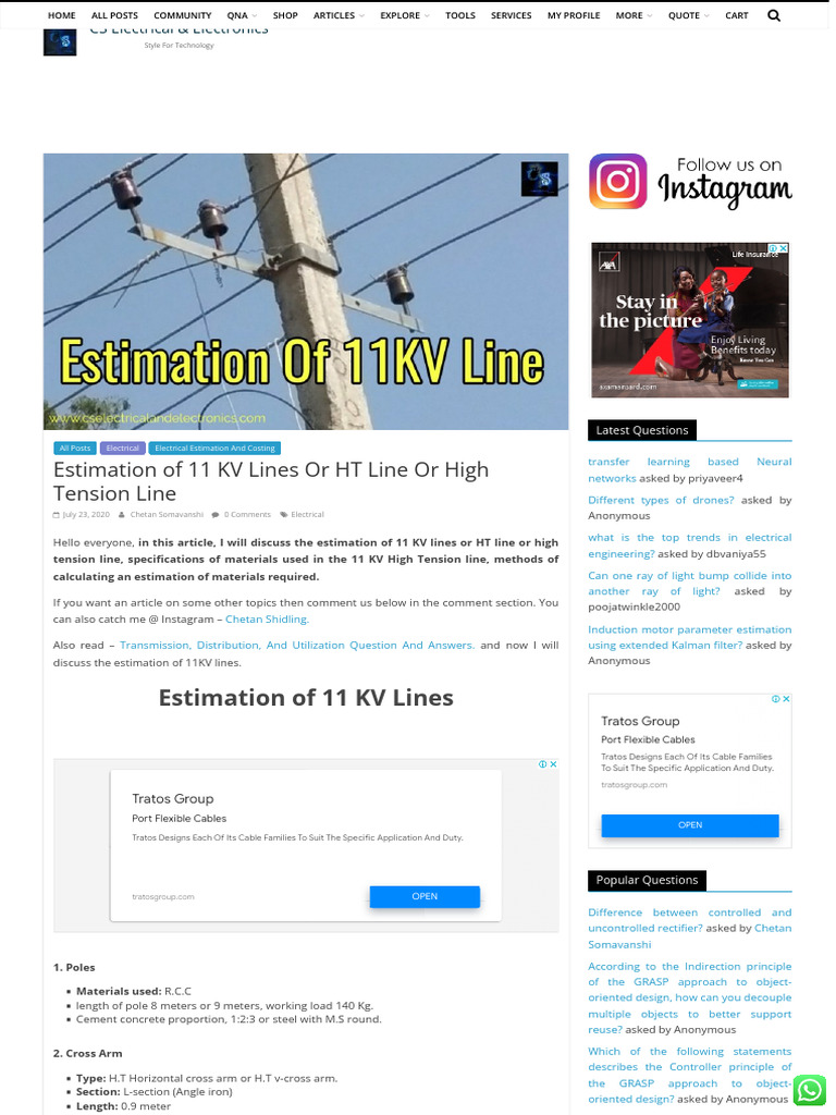 Estimation of 11 KV High Tension Lines | PDF | Insulator (Electricity ...