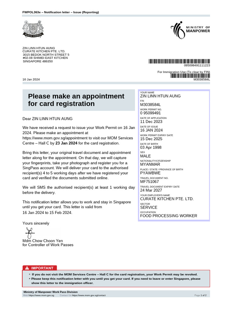 Zin Linn Htun Aung Issue Letter | PDF | Government And Personhood