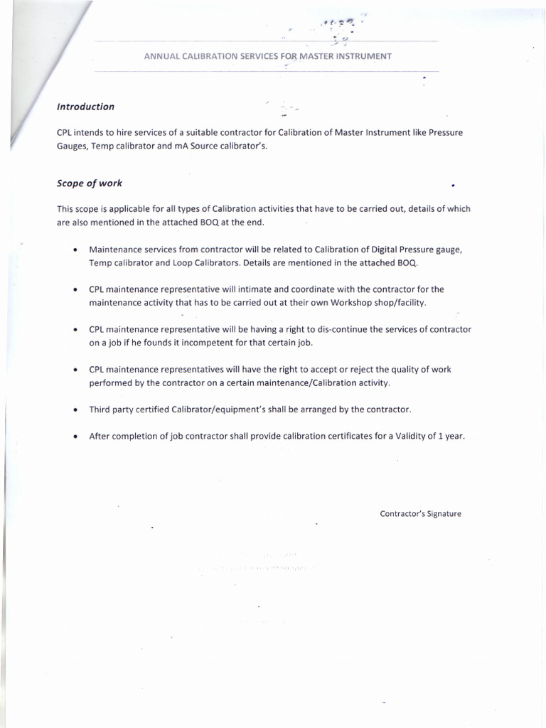 Schedule A - Scope of Work & BOQ | PDF | Calibration