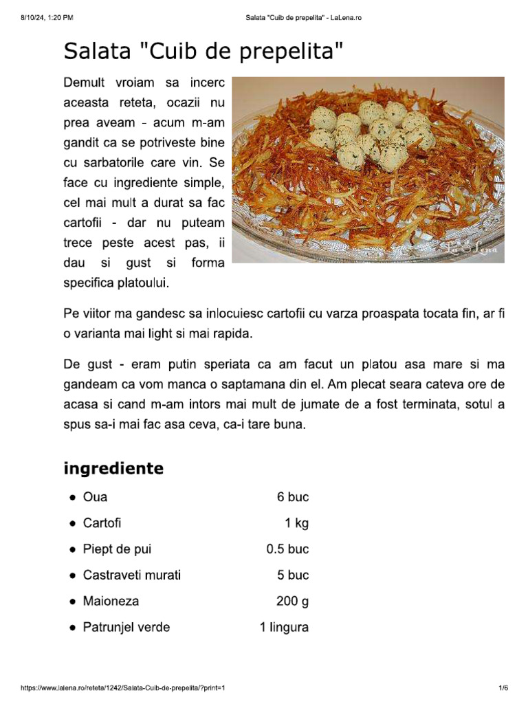 Salata Cuib de Prepelita | PDF