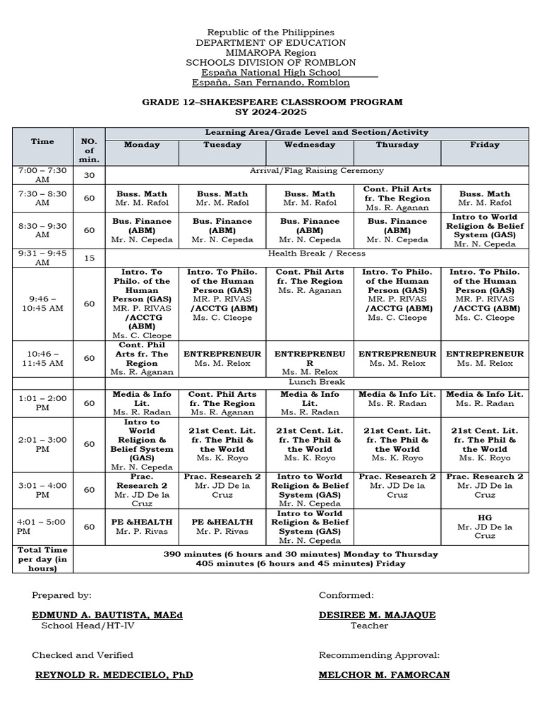 Abm Shakespeare Class Program | PDF