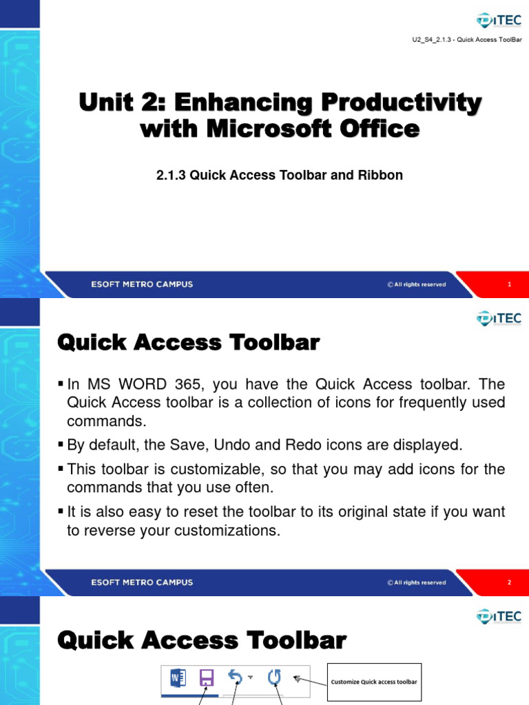 U2 - S4 - 2.1.3 - Quick Access ToolBar | PDF | Microsoft Word | Computing